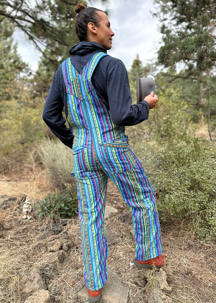 Men's OverAlls - Blue Rainbow Stripe – Om Gaia Tree